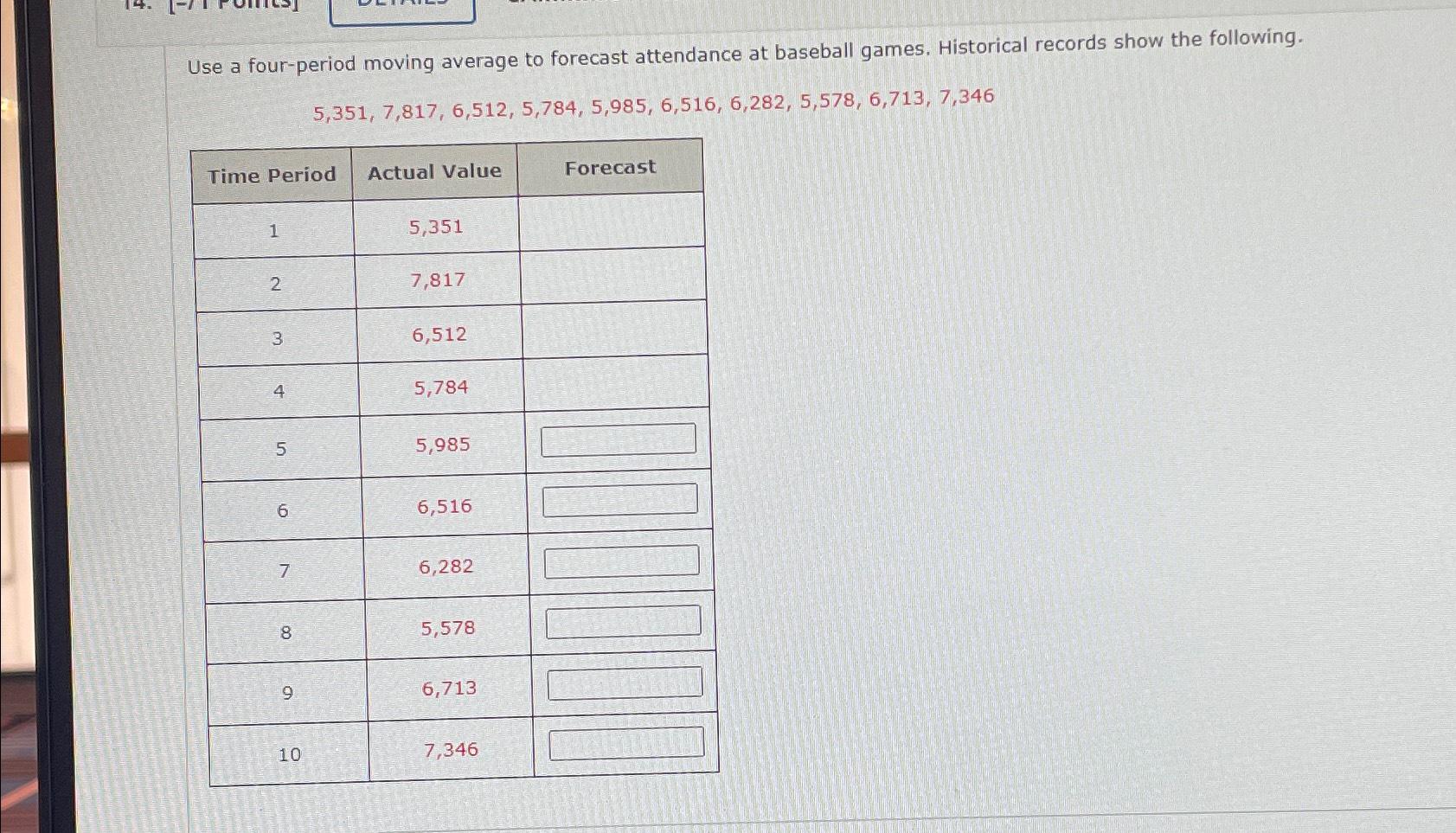 Solved Use a four-period moving average to forecast | Chegg.com
