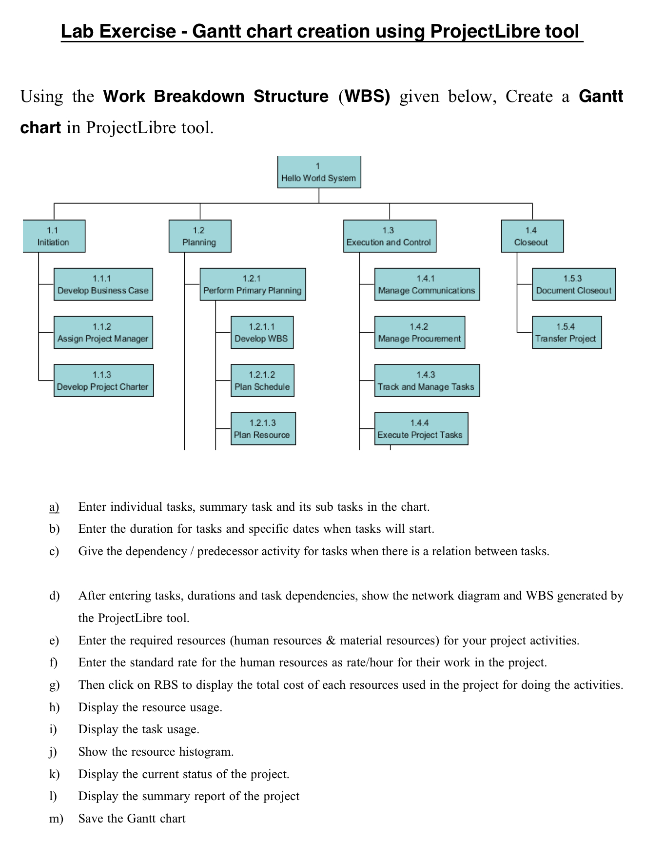 Solved Lab Exercise - ﻿Gantt chart creation using | Chegg.com