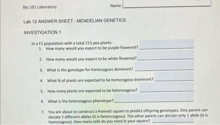 Solved Bio 101 Laboratory Name: Lab 12 ANSWER SHEET - | Chegg.com