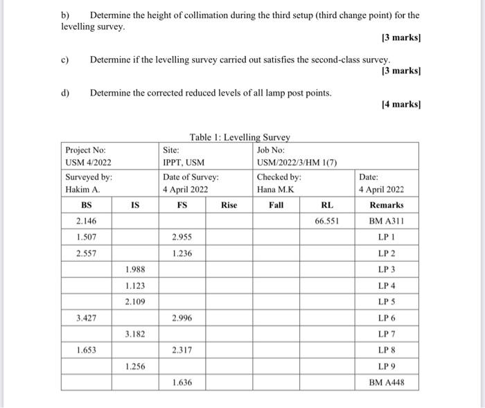 Solved Question 3 The following closed-loop levelling survey | Chegg.com