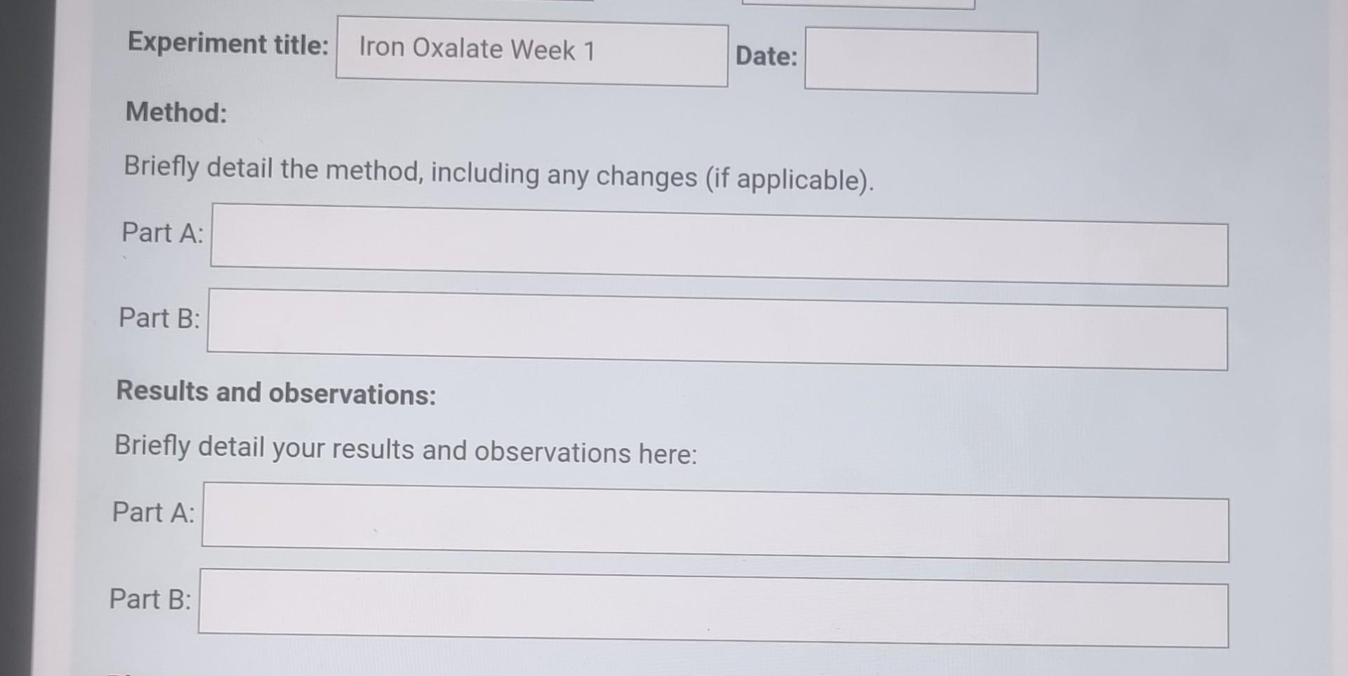 Experiment title: Date: Method: Briefly detail the | Chegg.com