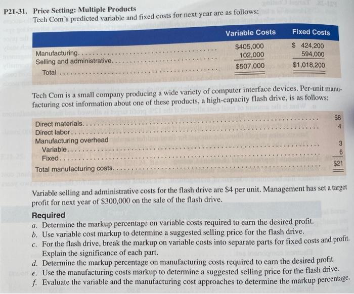 P21-31. Price Setting: Multiple Products Tech Com's | Chegg.com