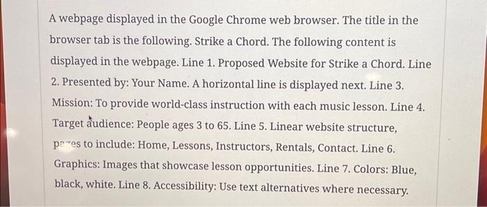 Solved Lab 1 Creating a Webpage for Strike a Chord PROBLEM: | Chegg.com