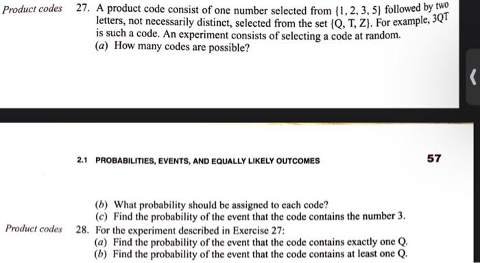 Solved 27. A product code consist of one number selected | Chegg.com