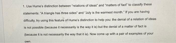 1. Use Hume's distinction between "relations of | Chegg.com