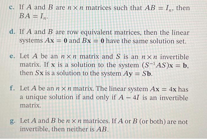Solved c. If A and B are n×n matrices such that AB=In, then | Chegg.com