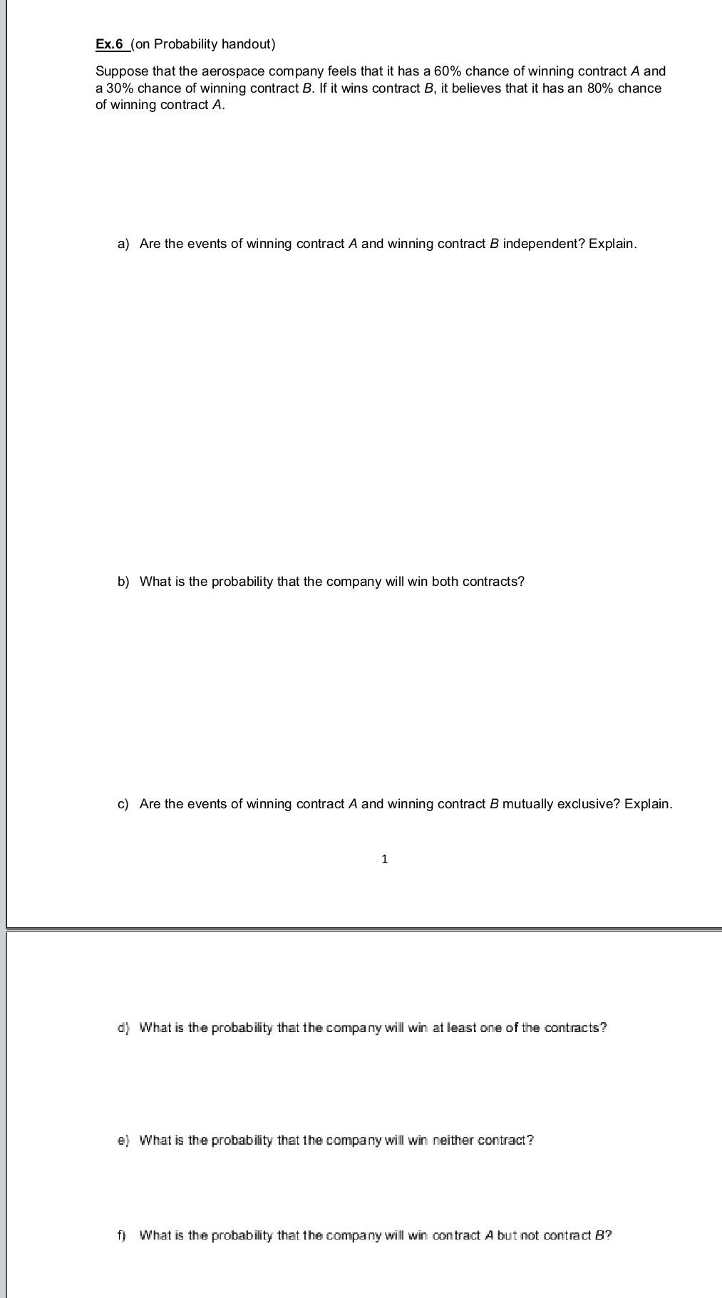 Solved Ex.6 (on Probability handout) Suppose that the | Chegg.com