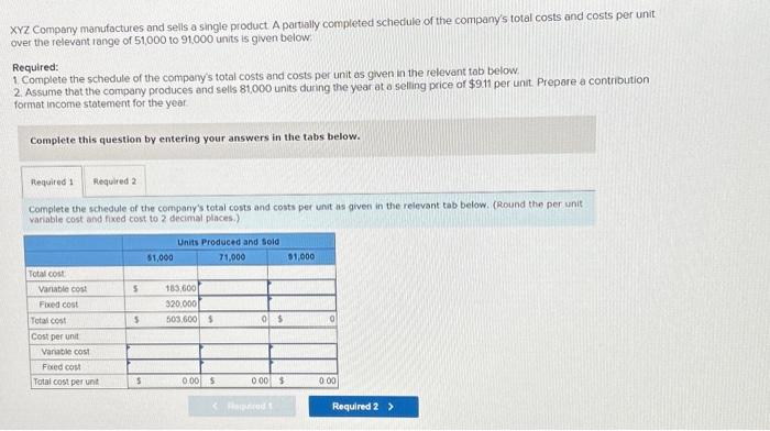 Solved XYZ Company manufactures and sells a single product. | Chegg.com