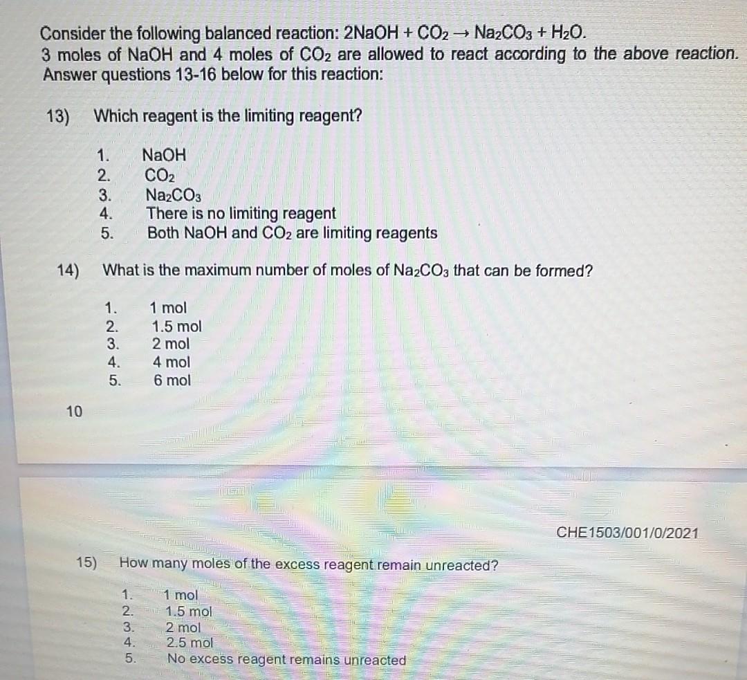 Solved Consider the following balanced reaction: 2NaOH + CO2 | Chegg.com