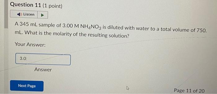 Solved A \\( 345 \\mathrm{~mL} \\) sample of \\( 3.00 | Chegg.com