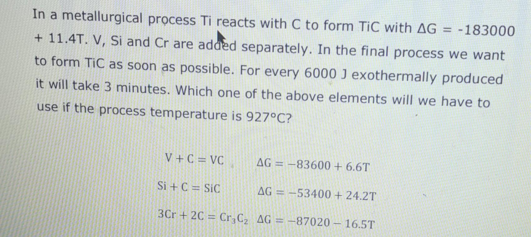 Solved In a metallurgical process Ti reacts with C to form | Chegg.com