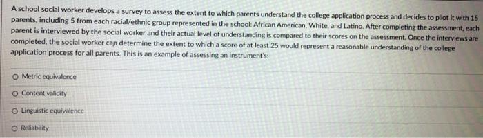 Solved A school social worker develops a survey to assess | Chegg.com