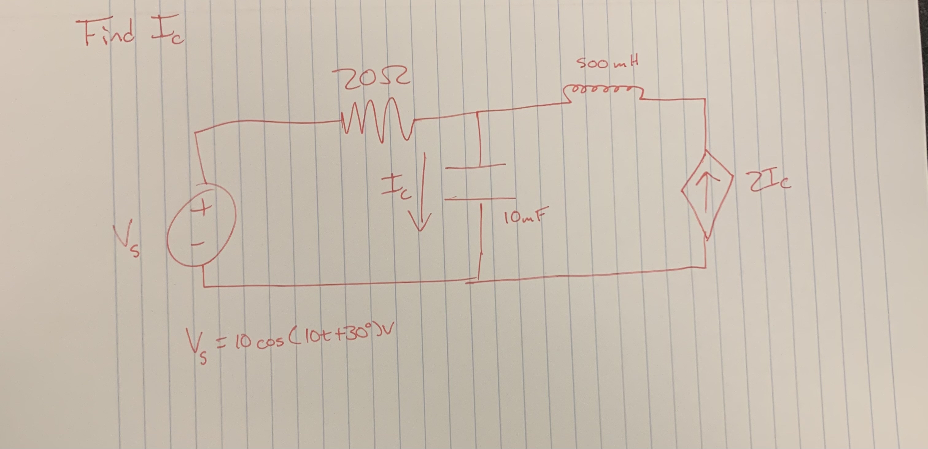 Solved Find IcVS=10cos(10t+30°)v ﻿In phasor or time domain | Chegg.com