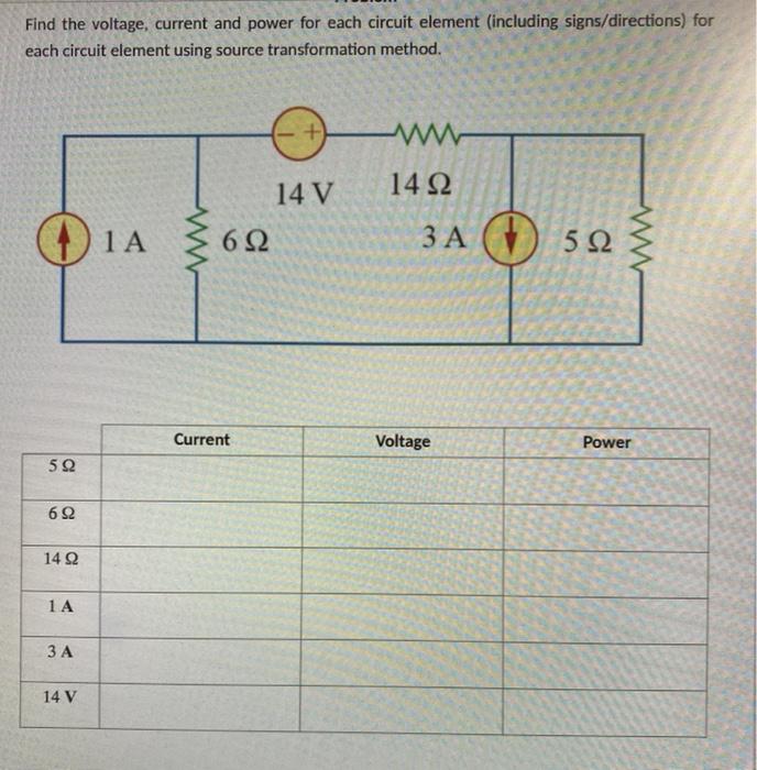 Solved Find the voltage, current and power for each circuit | Chegg.com