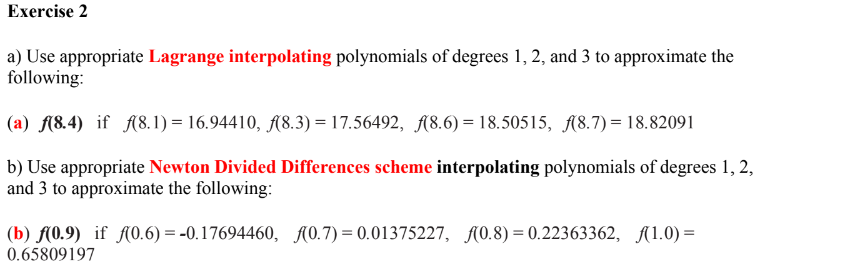 Solved Exercise 2a ﻿use Appropriate Lagrange Interpolating 