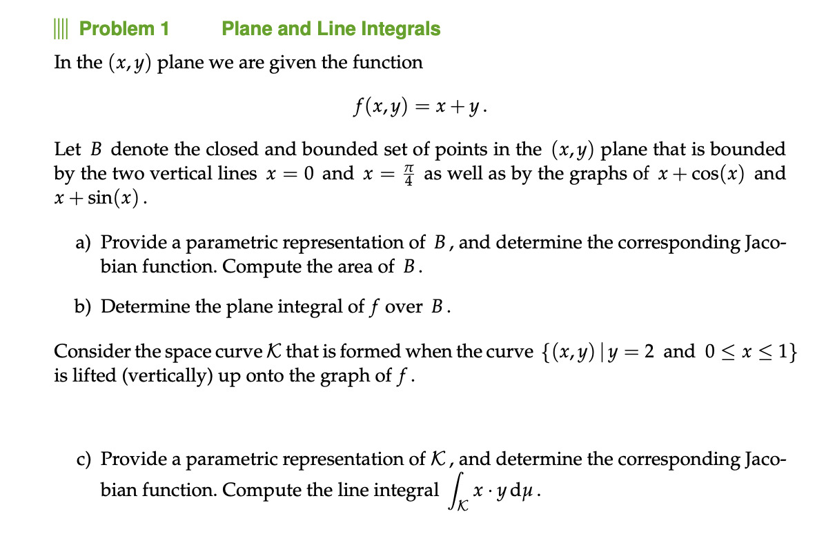 Solved Solve following problem 1 - ﻿Plane and Line integrals | Chegg.com
