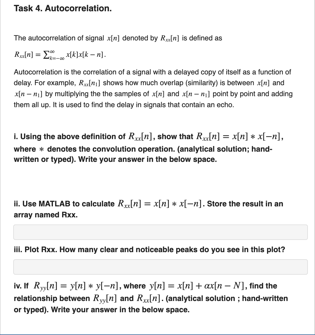 Solved Task 4 autocorrelation The Autocorrelation Of