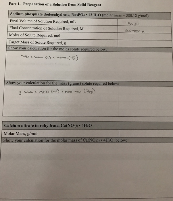 Solved Part 1. Preparation of a Solution from Solid Reagent | Chegg.com