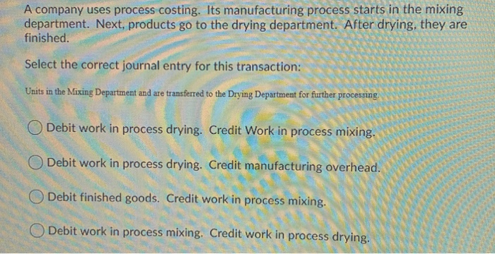 Solved A company uses process costing. Its manufacturing | Chegg.com