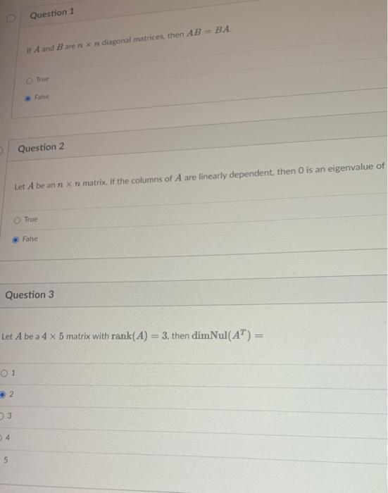 Solved If A and B are n×n diagonal matrices, then AB=BA. | Chegg.com