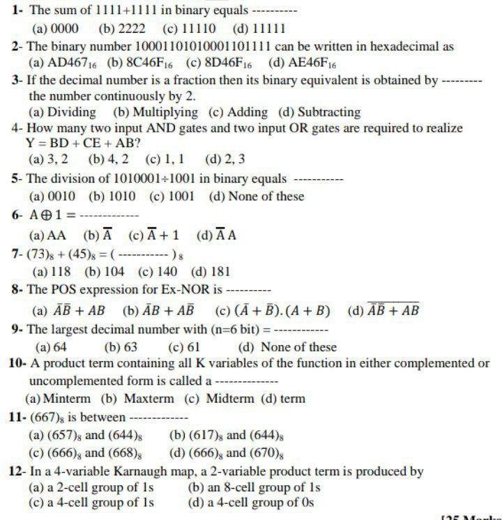 Solved 1. The sum of 1111+1111 in binary equals (a) 0000 (b) | Chegg.com