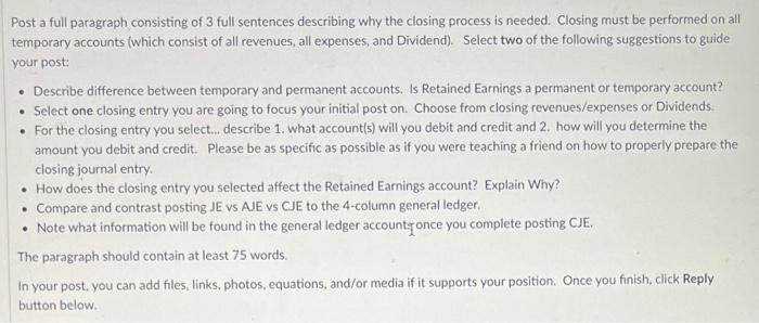 Solved Post a full paragraph consisting of 3 full sentences | Chegg.com
