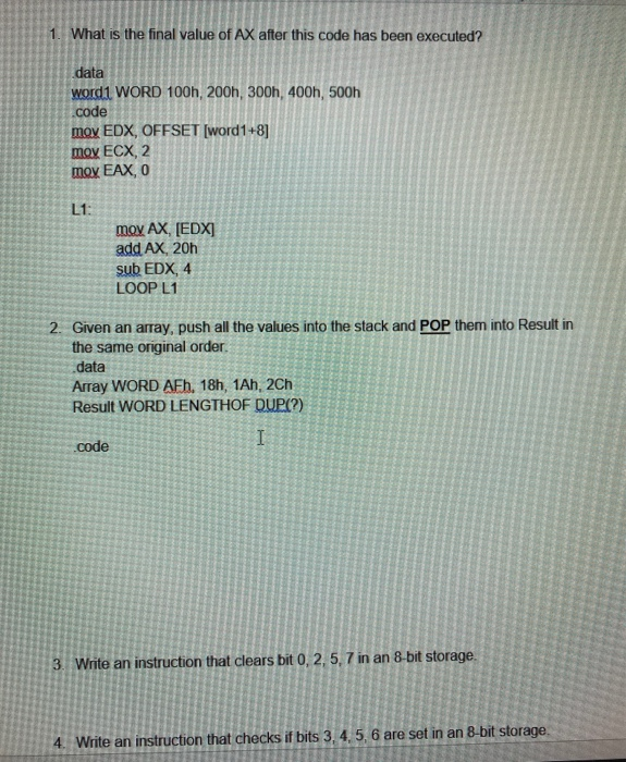 Solved What is the final value of AX after this code has | Chegg.com