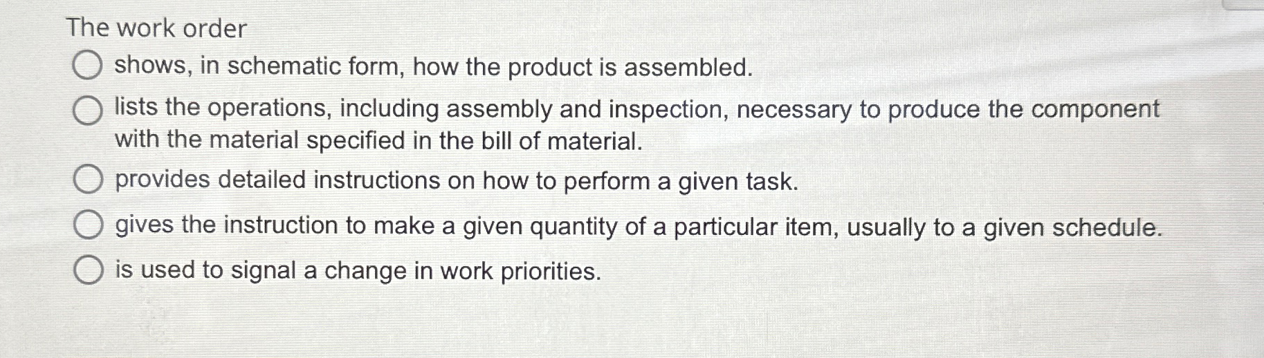Solved The work ordershows, in schematic form, how the | Chegg.com