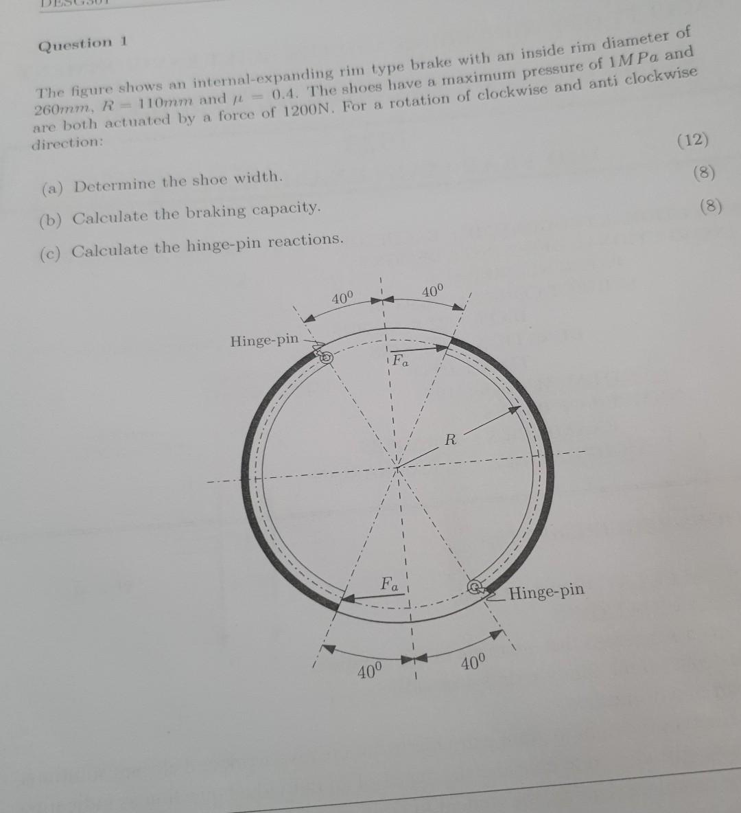 Solved Question 1 The figure shows an internal-expanding rim | Chegg.com