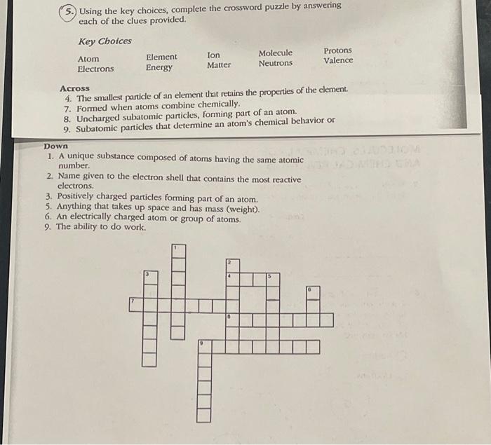 Solved (5.) Using the key choices, complete the crossword | Chegg.com