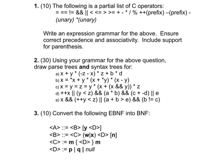 Solved 1. (10) The following is a partial list of C | Chegg.com