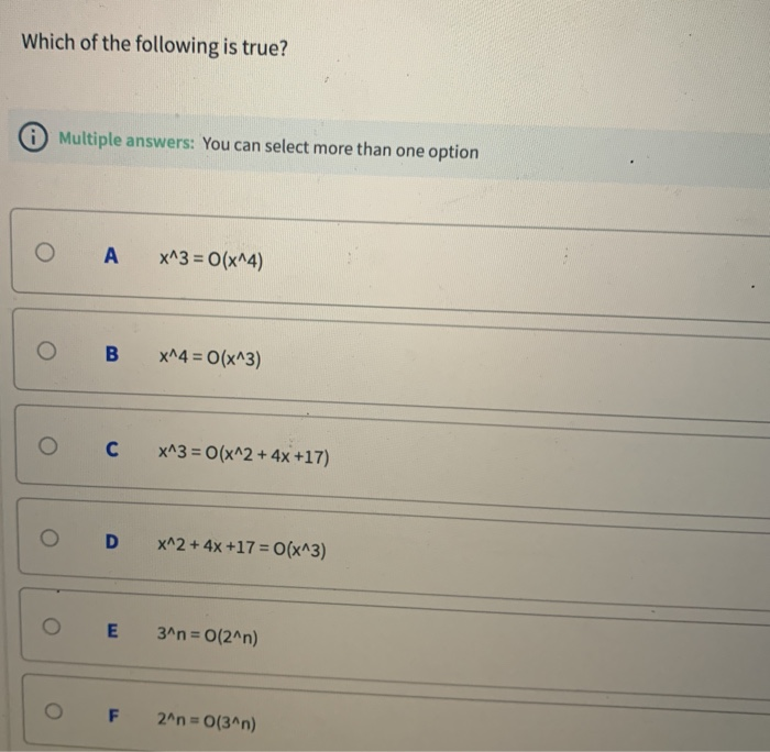 Solved Which of the following functions is O(x^2)? Multiple | Chegg.com