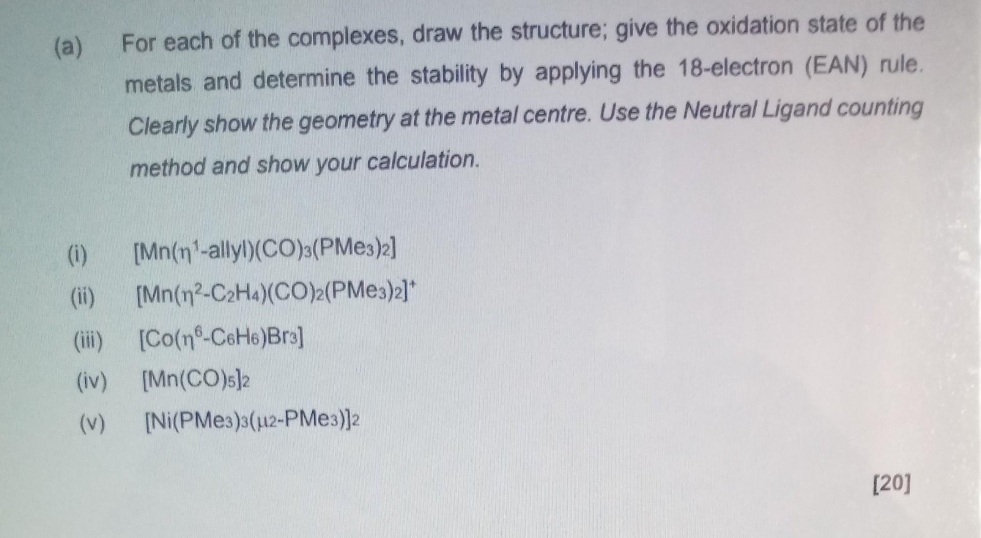 Solved (a) For each of the complexes, draw the structure; | Chegg.com