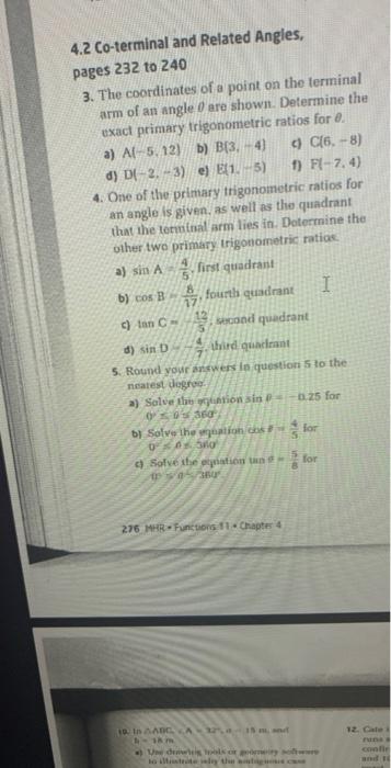 Solved 3. The coordinates of a point on the terminal arm of | Chegg.com