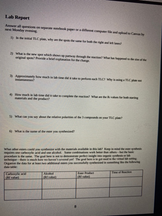 Lab Report Answer all questions on separate notebook | Chegg.com
