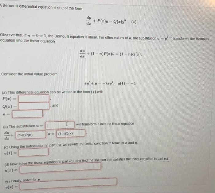 Solved Bernoulli differential equation is one of the form | Chegg.com