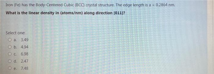 Solved Iron (Fe) has the Body-Centered Cubic (BCC) crystal | Chegg.com