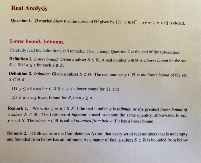Solved Question 1. [ 3 marks] Show that the subset of R2 | Chegg.com