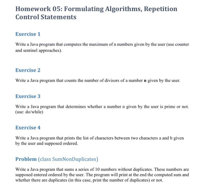 Solved Homework 05: Formulating Algorithms, Repetition | Chegg.com