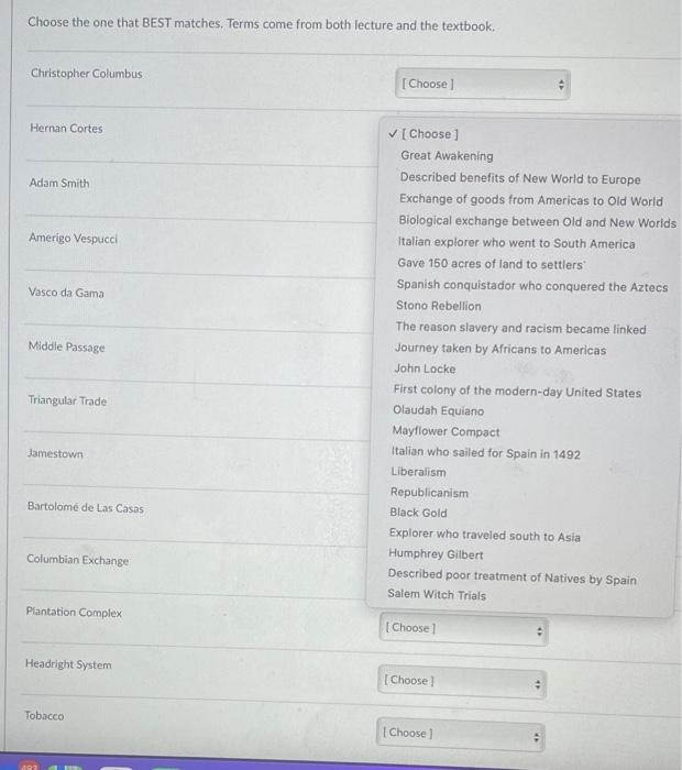 Choose the one that BEST matches. Terms come from | Chegg.com
