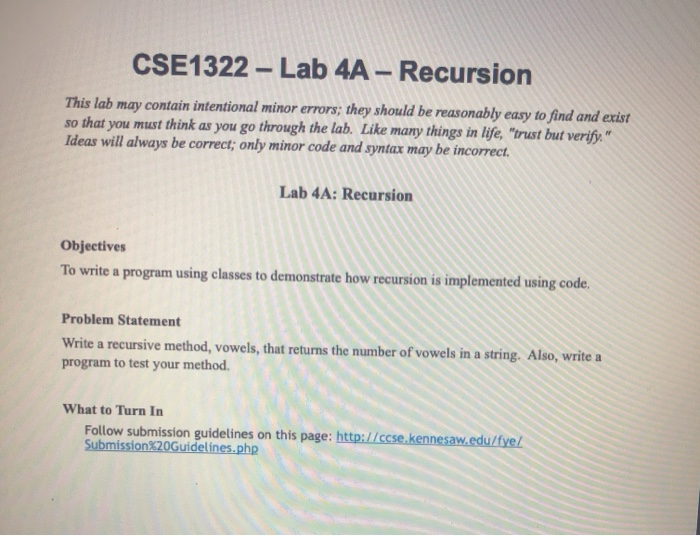 Solved CSE1322 - Lab 4A - Recursion This lab may contain | Chegg.com