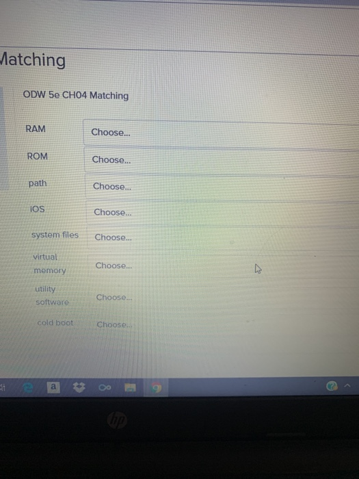 Solved Choose... Memory that holds data while the computer | Chegg.com