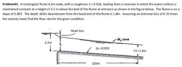 Solved Problem#1: A rectangular flume 6.5m wide, with a | Chegg.com