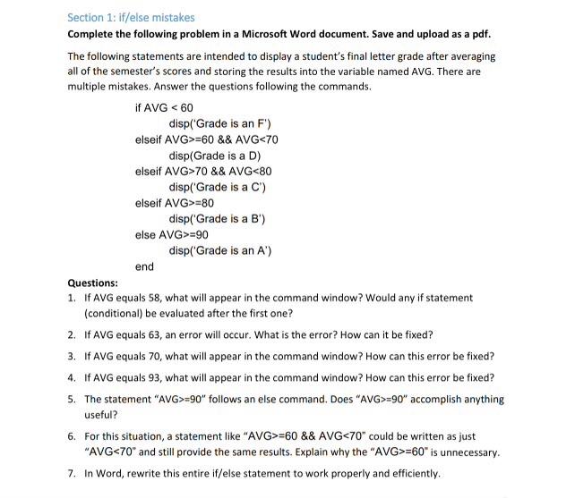Solved Section 1: if/else mistakes Complete the following | Chegg.com