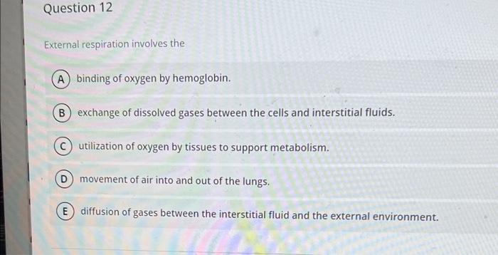 Solved External respiration involves the binding of oxygen | Chegg.com