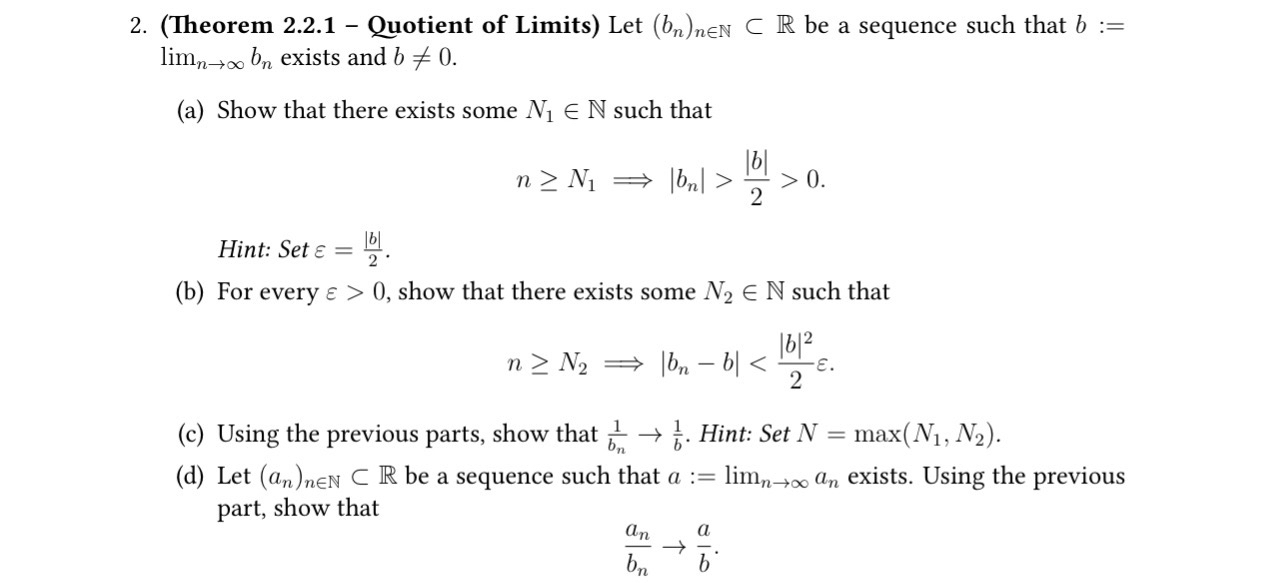 Solved (Theorem 2.2.1 - ﻿Quotient of Limits) ﻿Let | Chegg.com