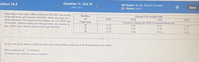 Solved Nina bays a new sport utility vehicie for $33,000. | Chegg.com