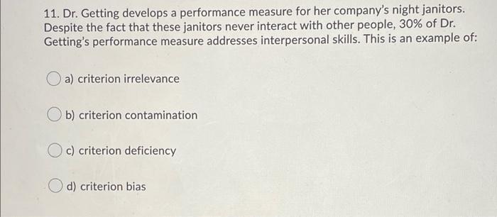 Solved 11. Dr. Getting develops a performance measure for | Chegg.com