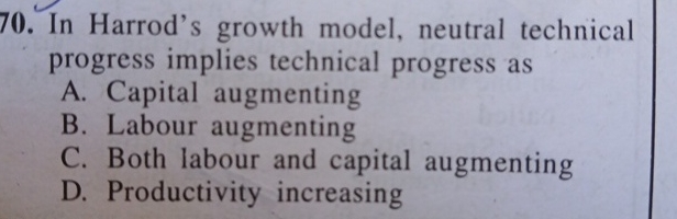 Solved In Harrod's growth model, neutral technical progress | Chegg.com