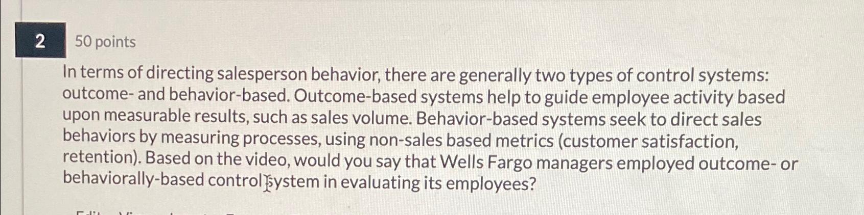 Solved 250 ﻿pointsIn terms of directing salesperson | Chegg.com